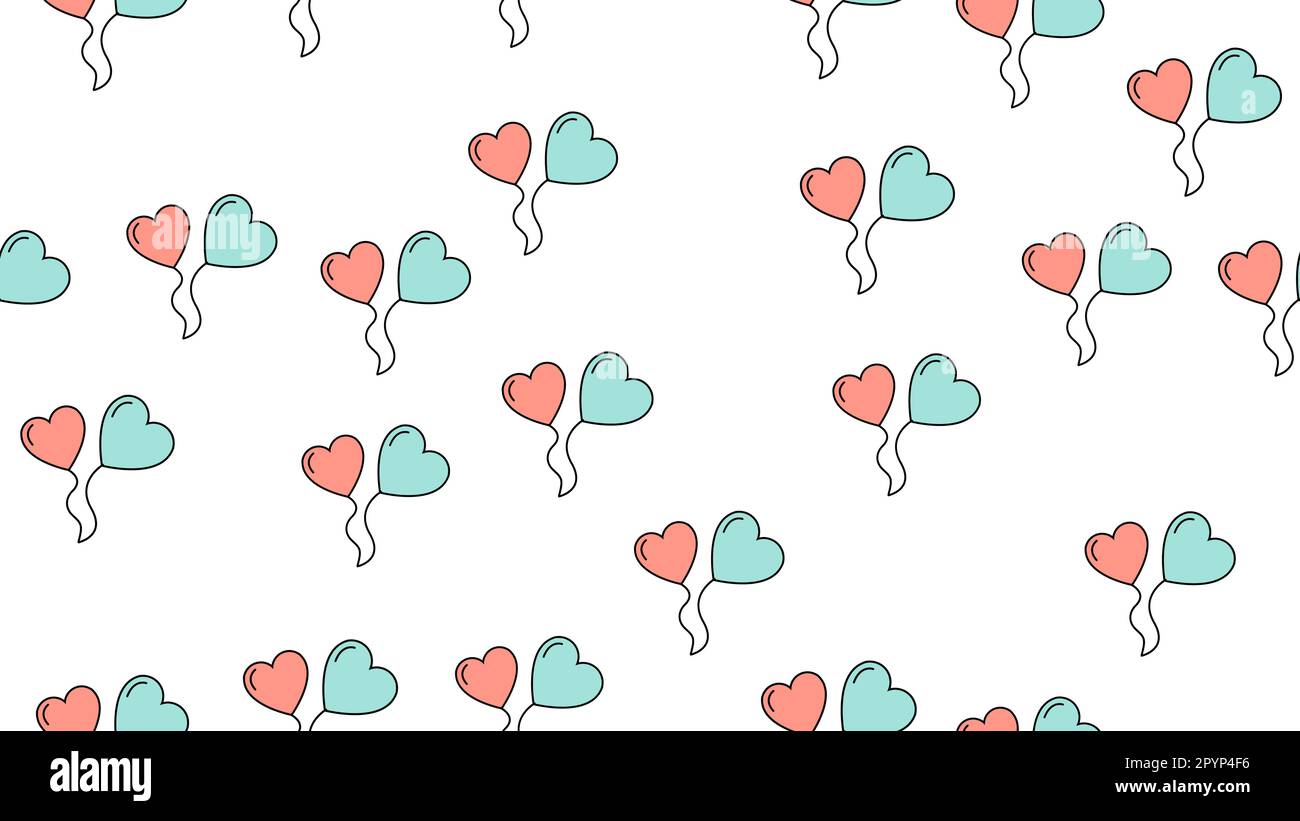 Texture seamless pattern of flat balloons in the shape of hearts, love ...