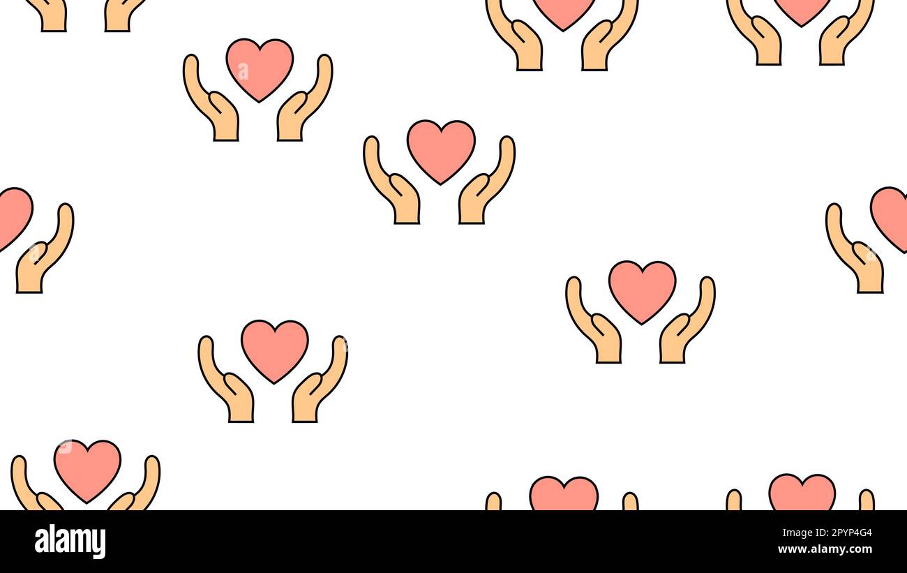 Texture endless seamless pattern from flat icons of hands and hearts ...