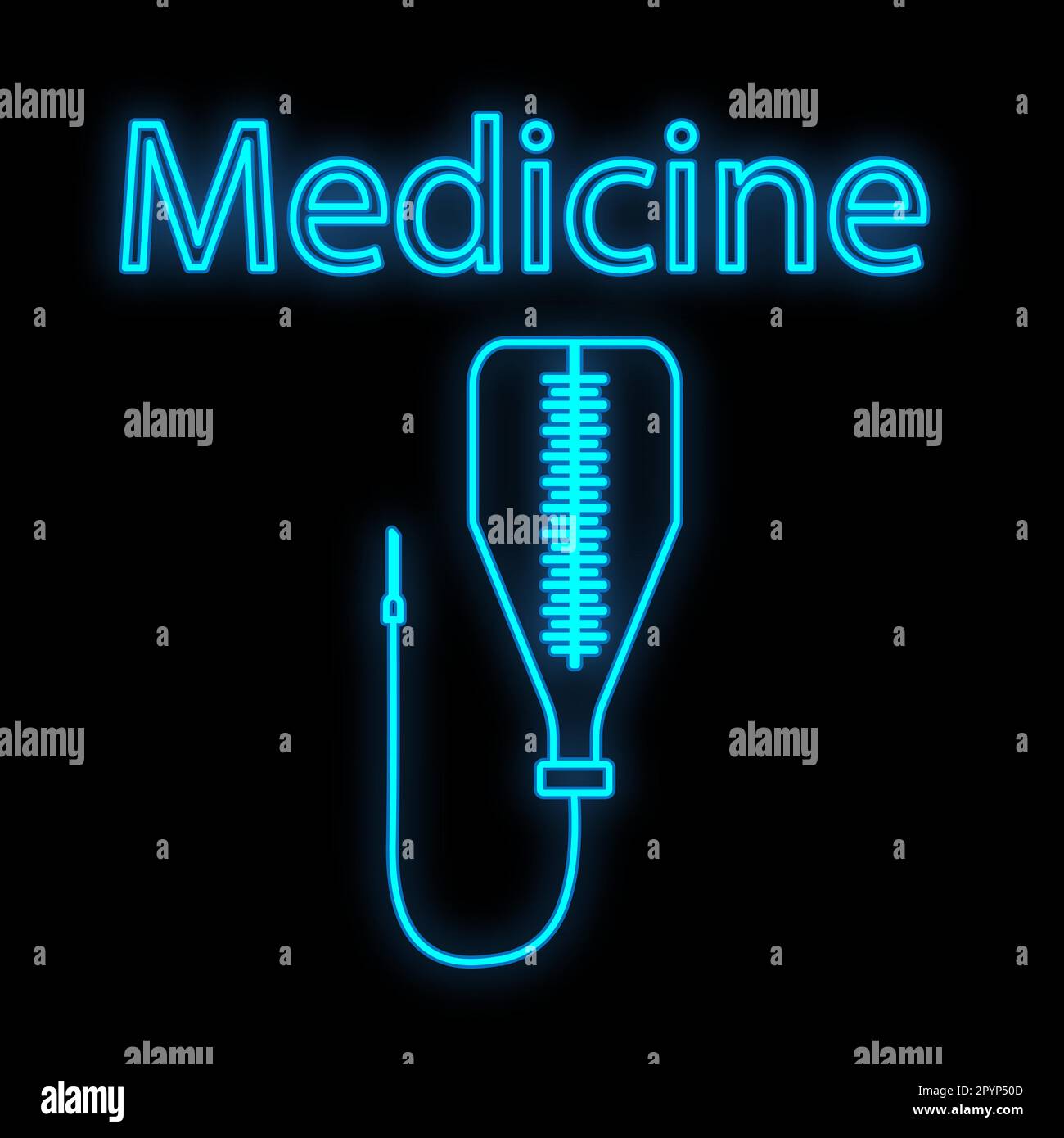 Bright luminous blue medical digital neon sign for a pharmacy or ...