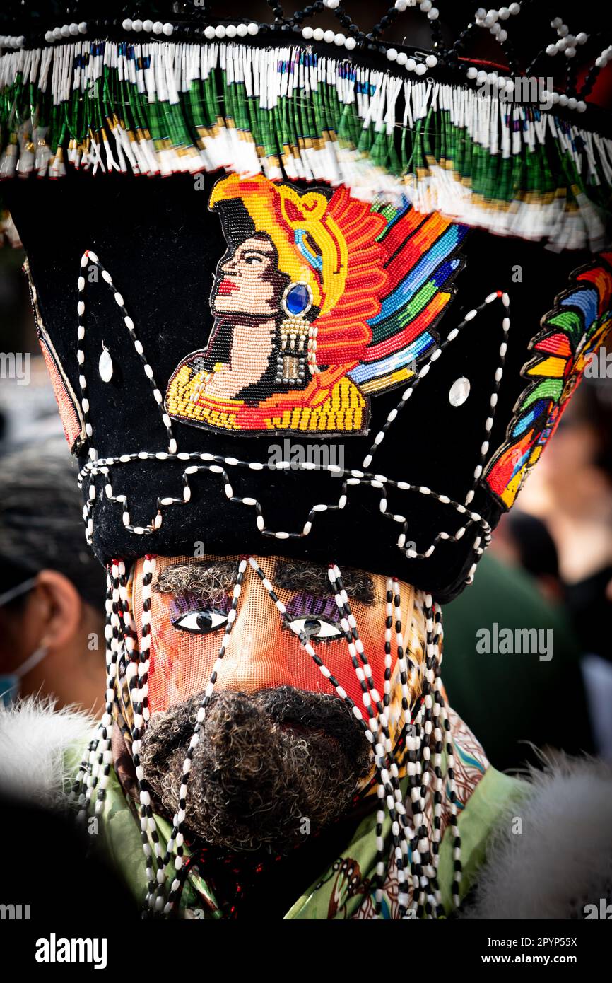 Chinelos are a traditional colorful costumed dancer in carnaval, is ...