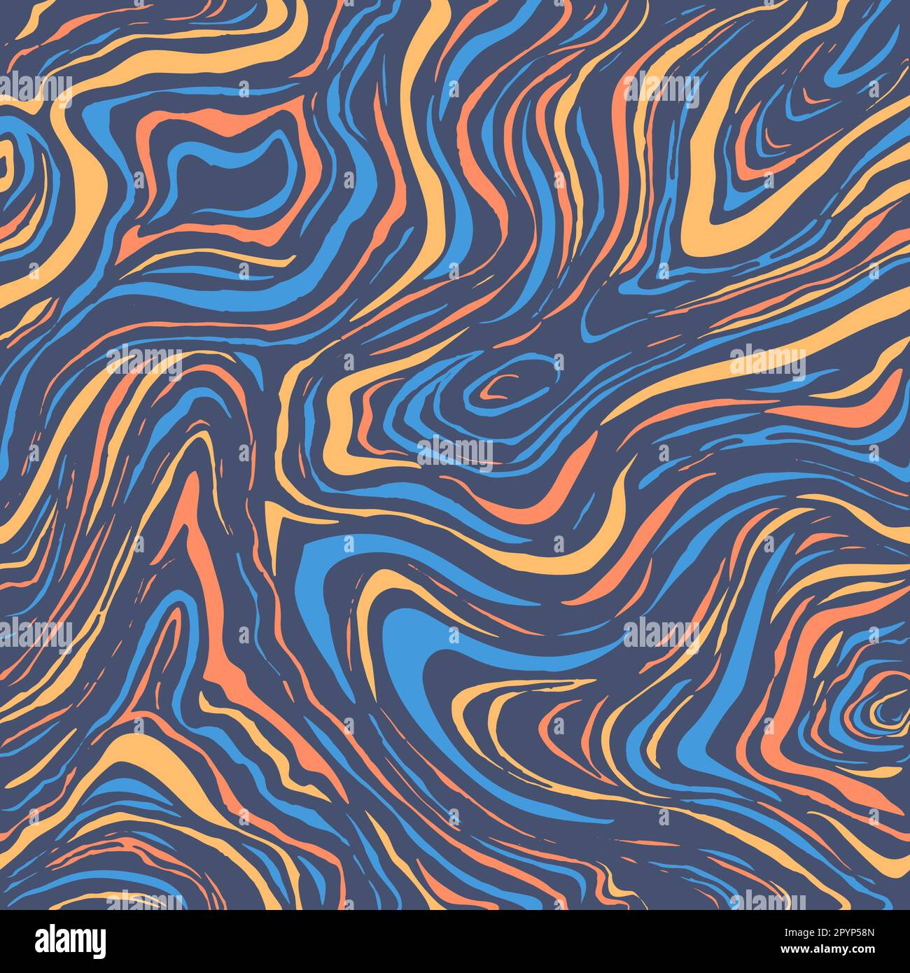 Wavy swirl vector seamless pattern Hand drawn 1970 vector illustration ...