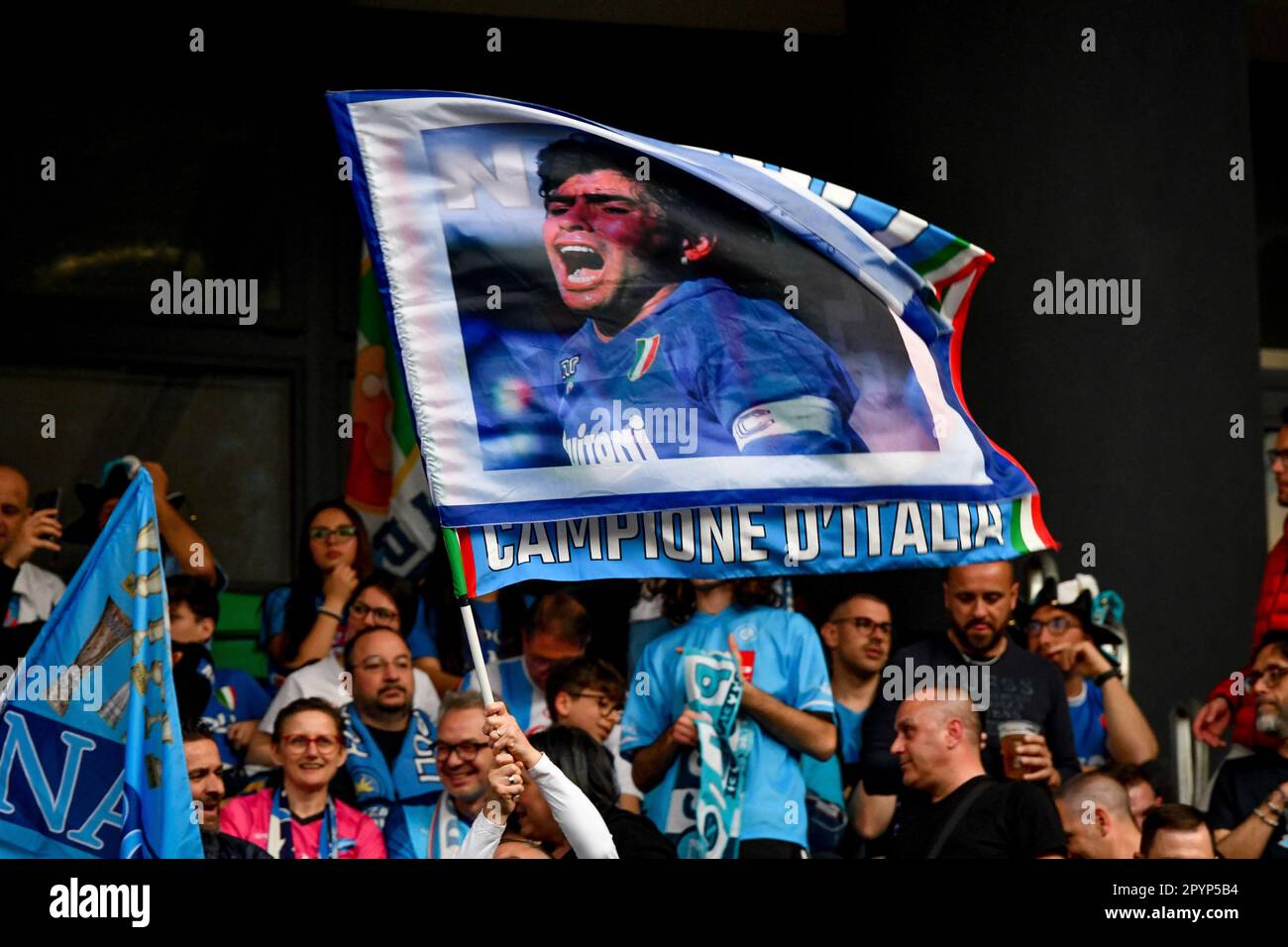 Udine, Italy. 04th May, 2023. Napoli supporters flag during the italian ...