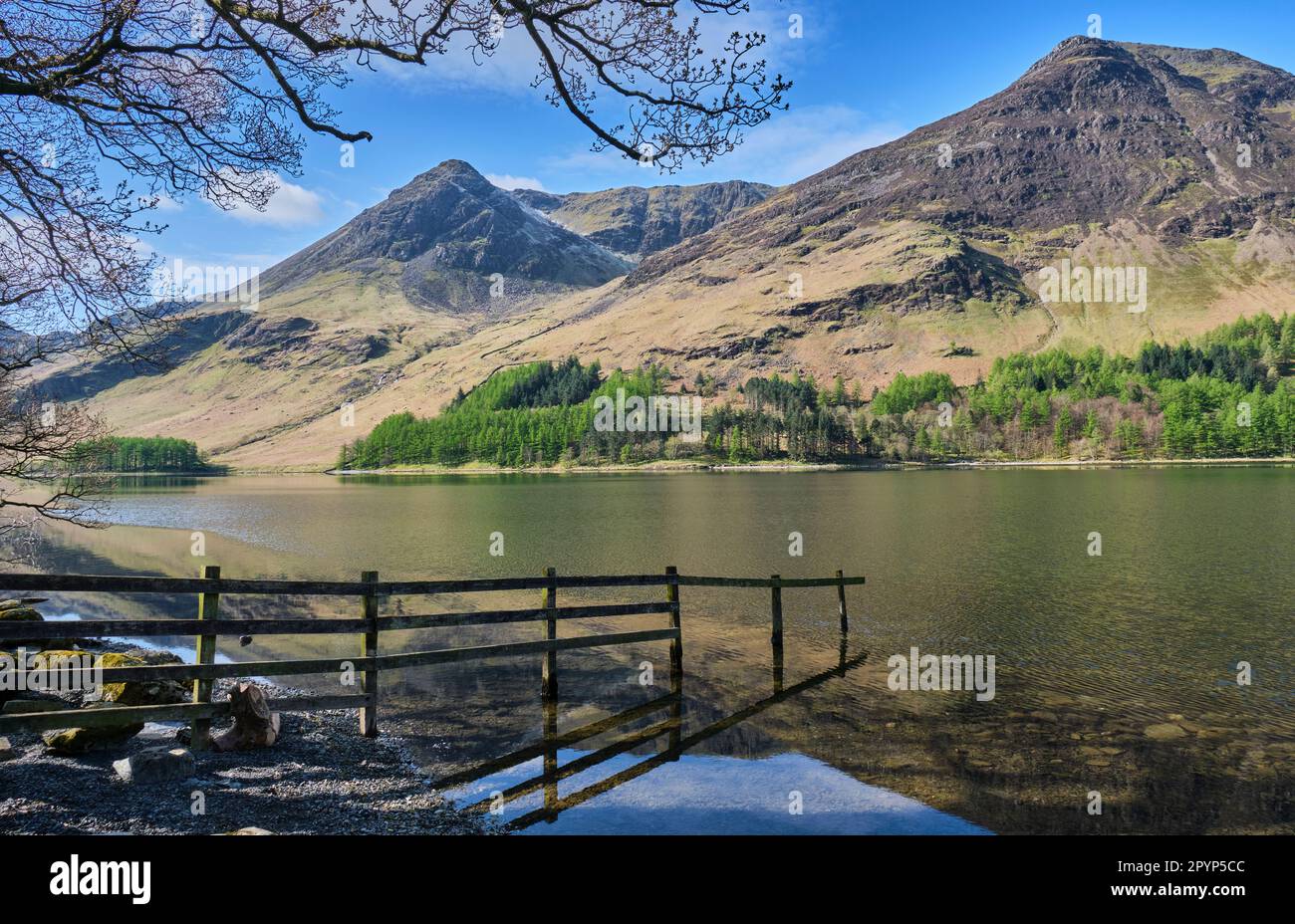High Crag and High Stile reflected in Buttermere, Lake District ...