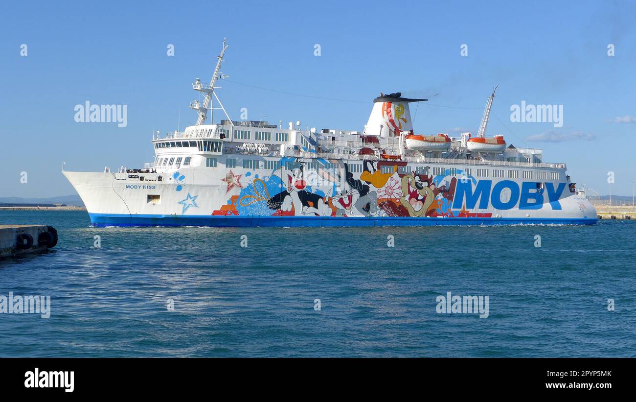 Italy, colourful Moby Lines ferry boat in Tyrrhenian sea Stock Photo ...
