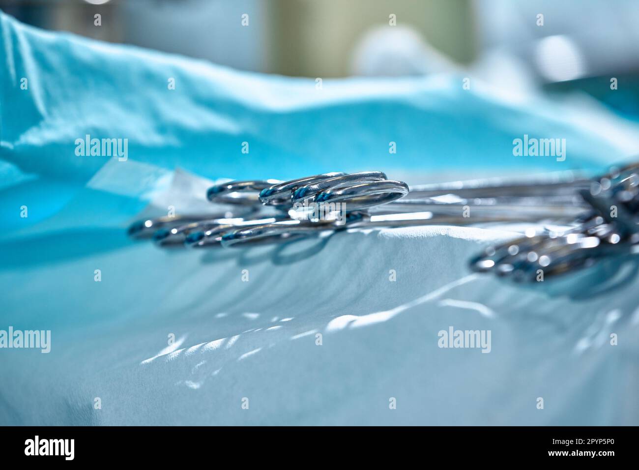 Close-up of surgical instruments on the table in the operating room ...
