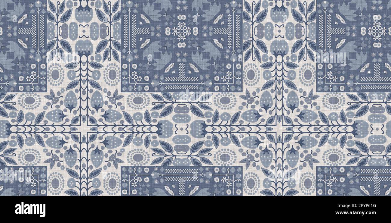 Farm house blue damask seamless border. Tonal french intricate cottage ...