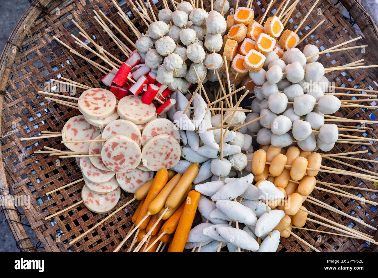 Fried food with sticks, Thai style food, Street food in Bangkok ...