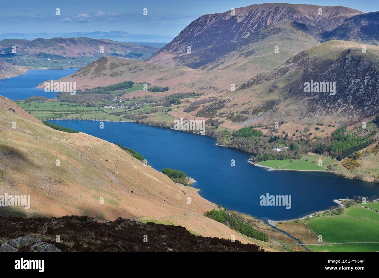 Buttermere and Crummock Water seen from near the summit of Hay Stacks ...