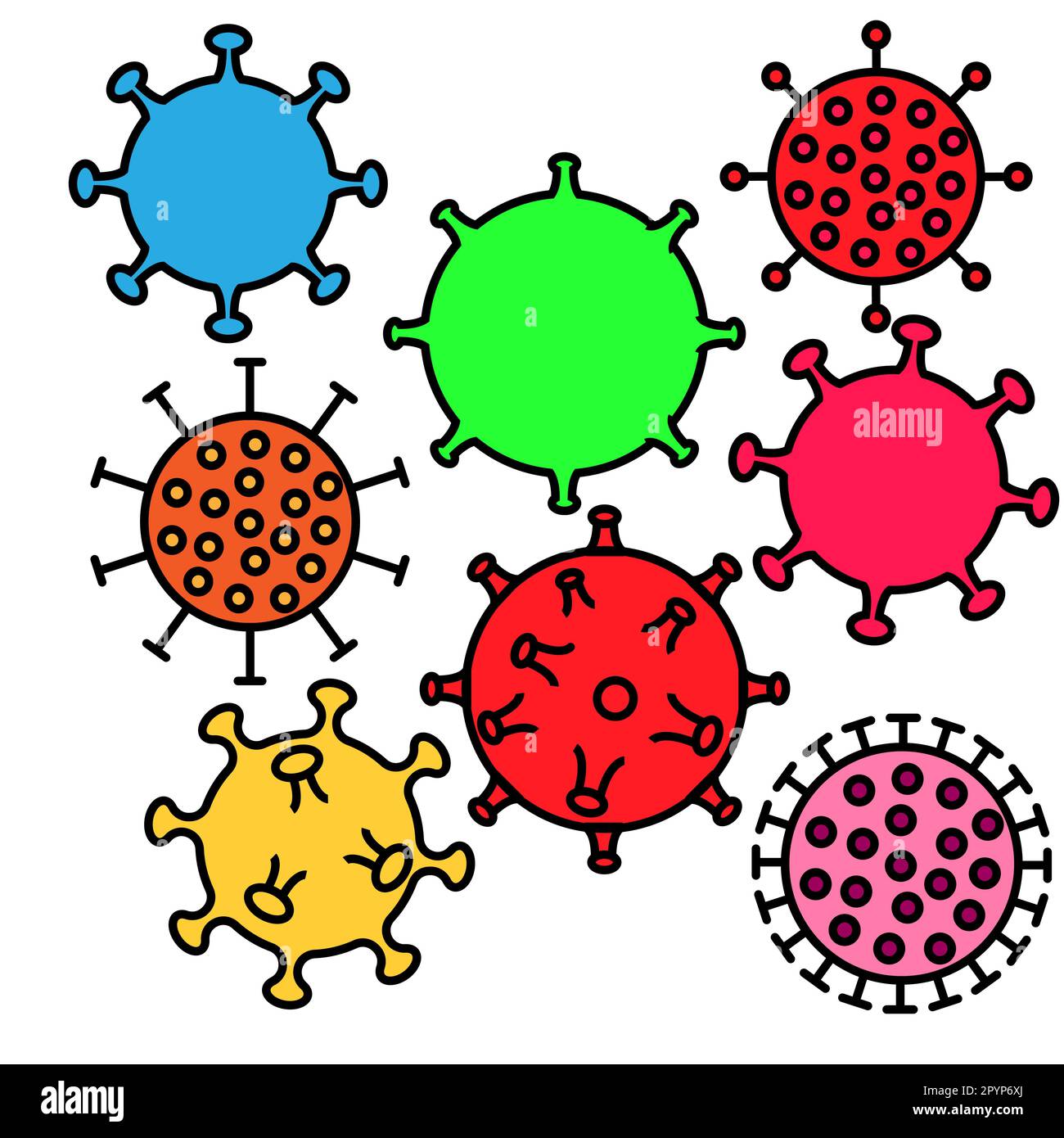 Set of colored icons of medical viruses microbes dangerous deadly ...