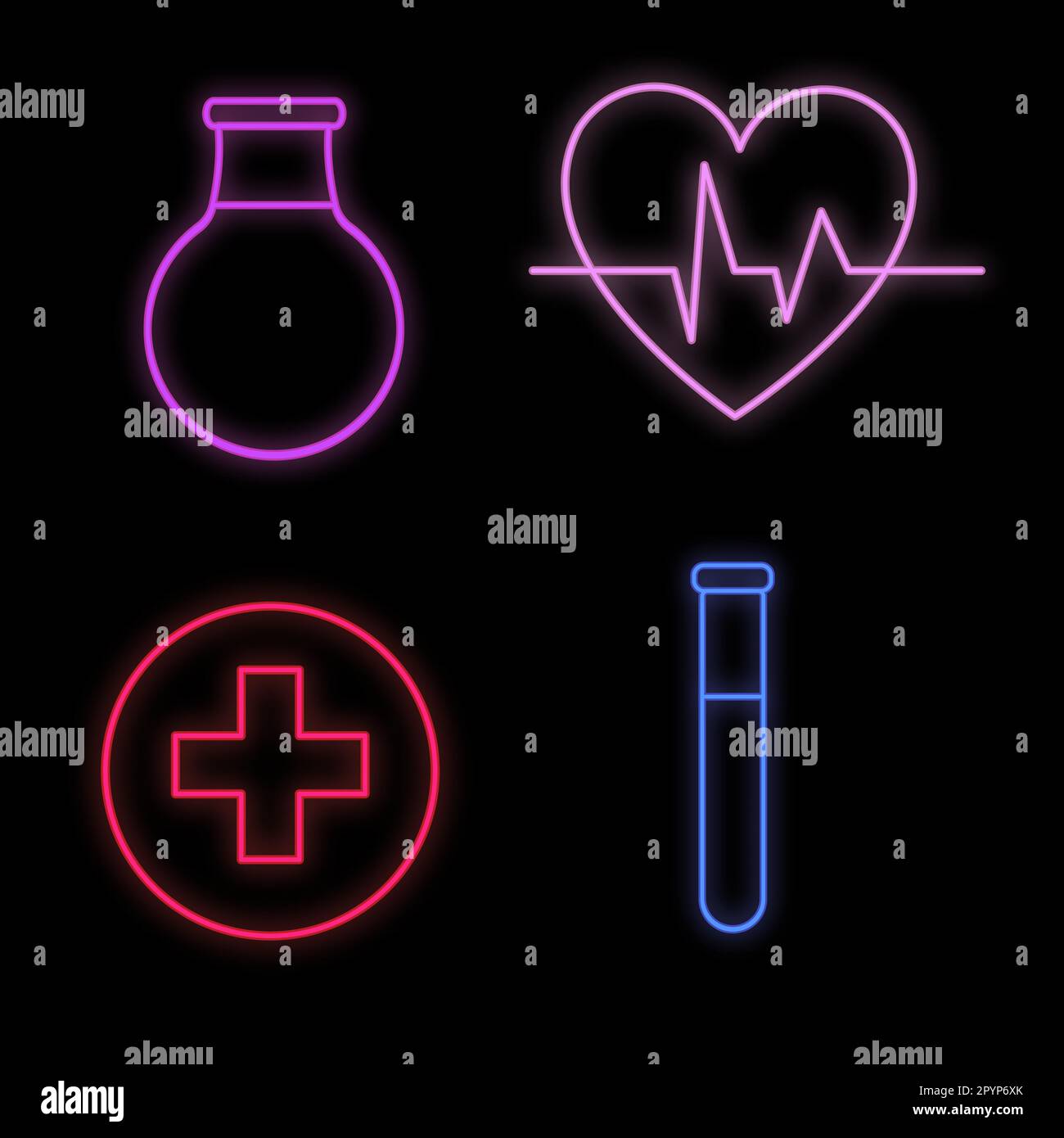 Set of bright luminous multi-colored medical neon signs for a pharmacy ...