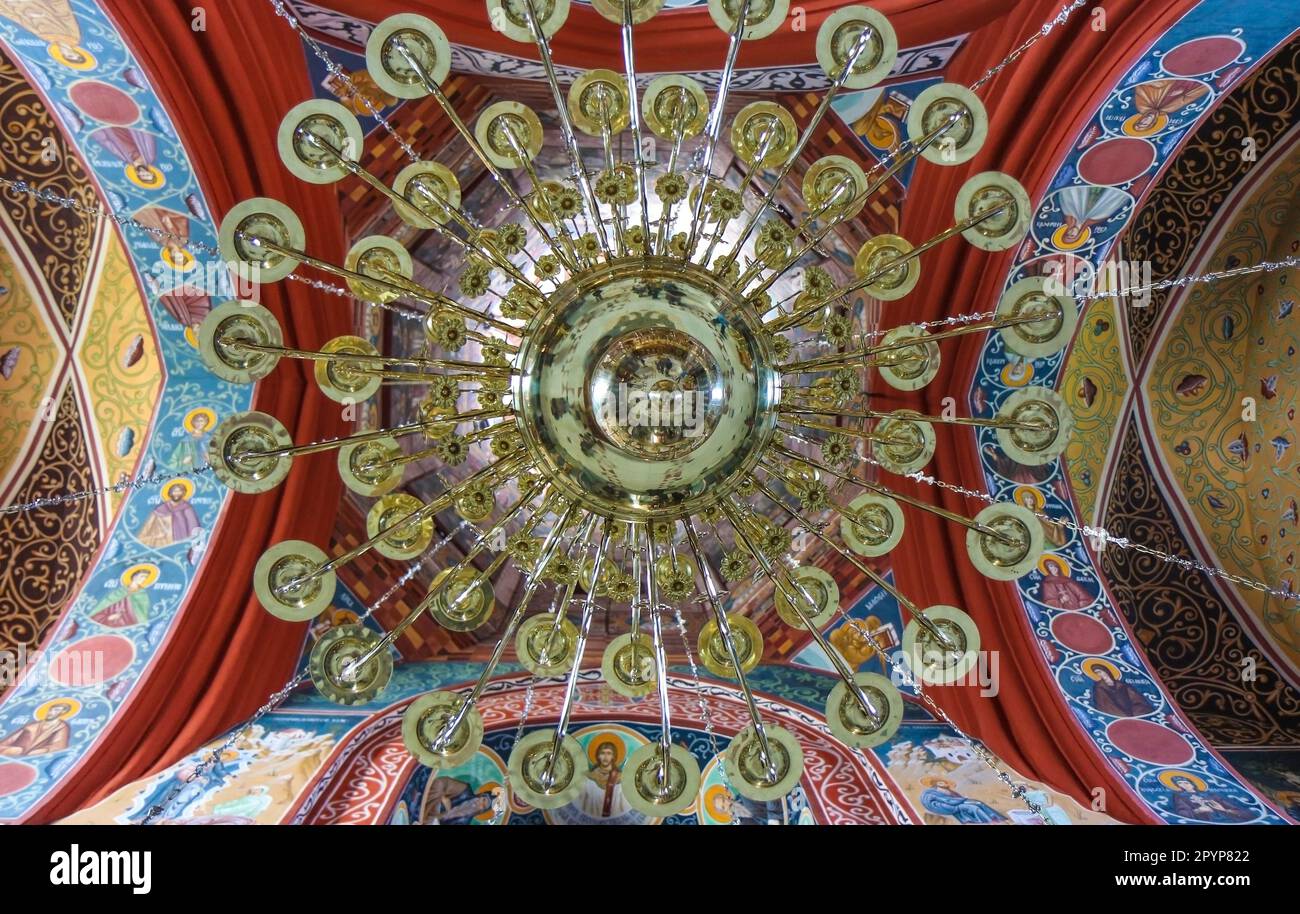 Chandelier inside Suprasl Lavra Eastern Orthodox Christian men's monastery in Poland from XVI-th ...