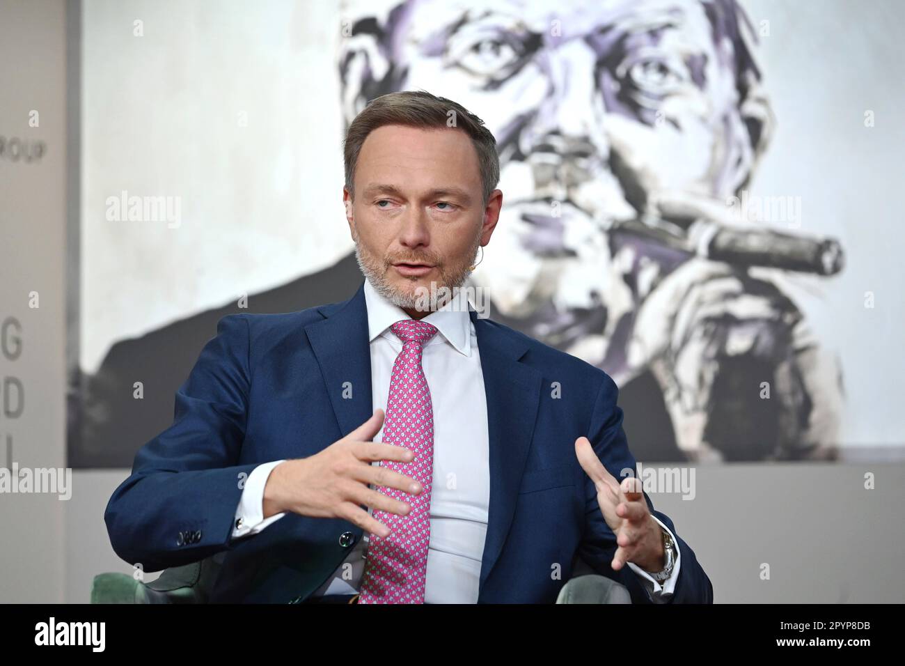 Gmund, Deutschland. 04th May, 2023. Christian Lindner, MdB, Federal Minister of Finance, gesture ...