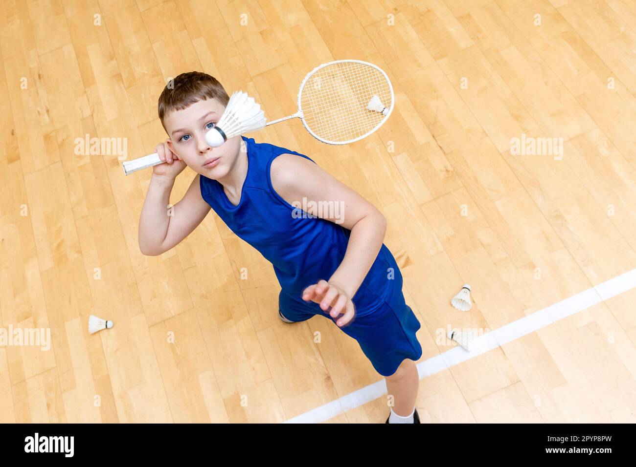 Kid playing badminton. Horizontal sport theme poster, greeting cards ...