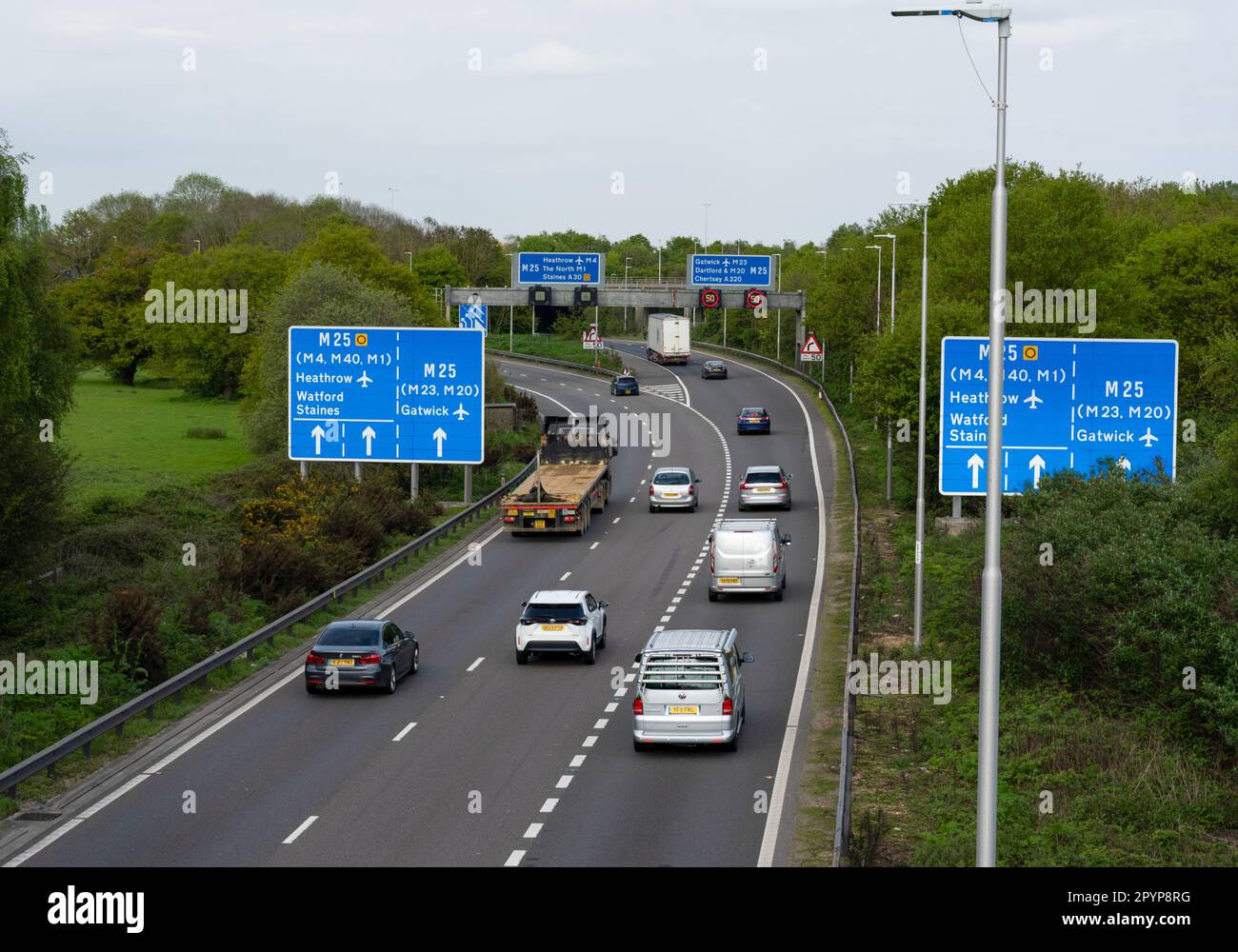 Traffic on the M3 at the Thorpe interchange. The M3 and M25 smart ...