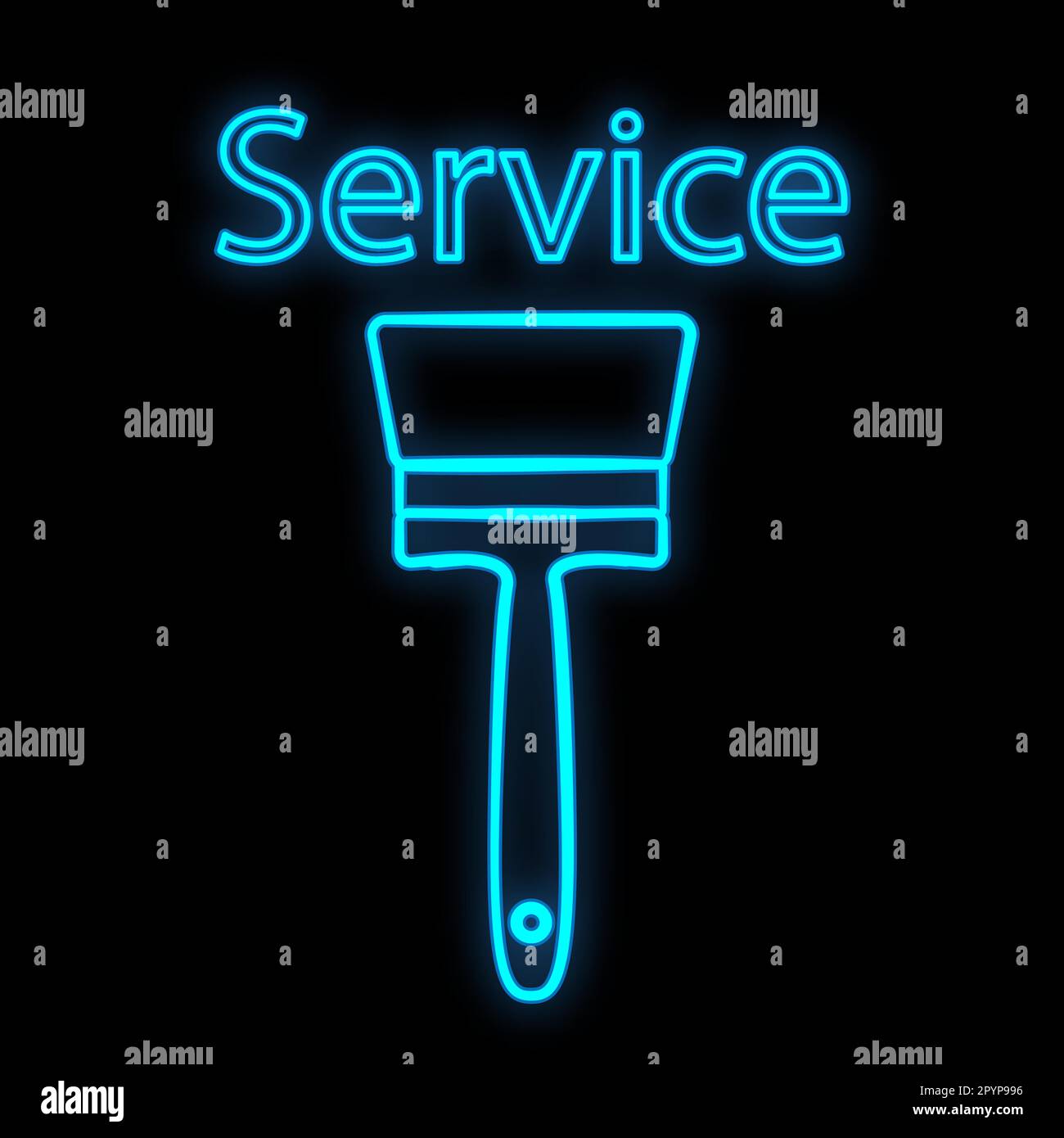 Bright glowing blue construction industrial digital neon sign for ...