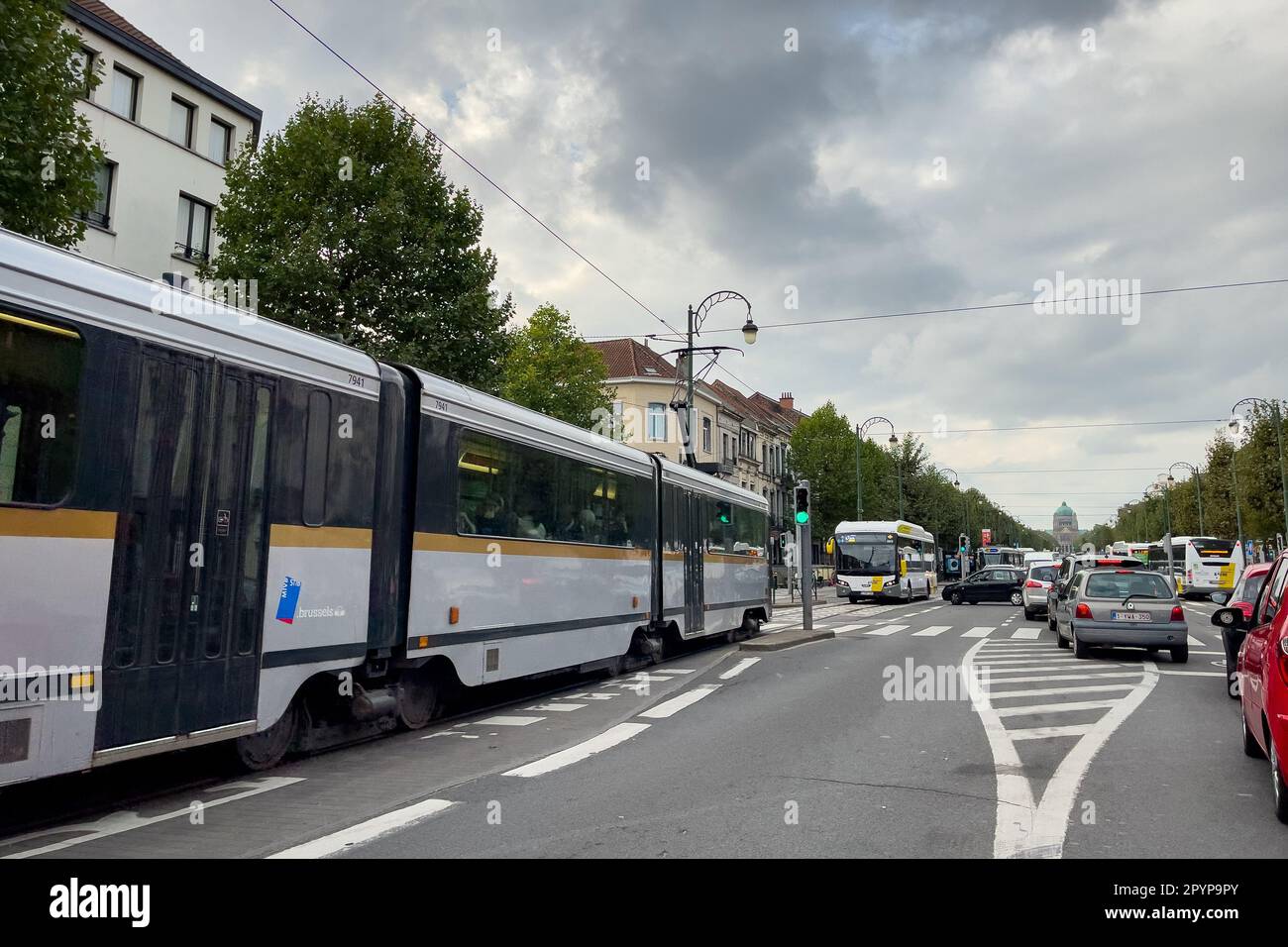 Tramway passing on the road in Brussels, Belgium Stock Photo - Alamy