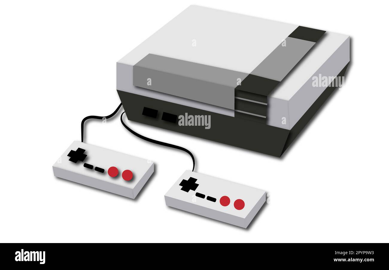White retro, hipster, antique, old, antique, game console with two ...