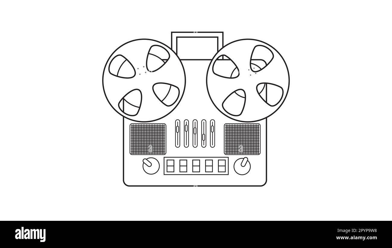 Old retro vintage music cassette tape recorder with magnetic tape on ...
