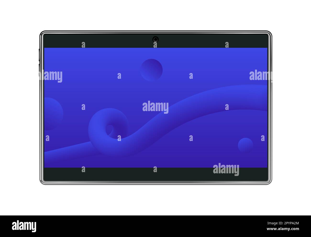 Realistic tablet computer lock screen with abstract blue geometric ...