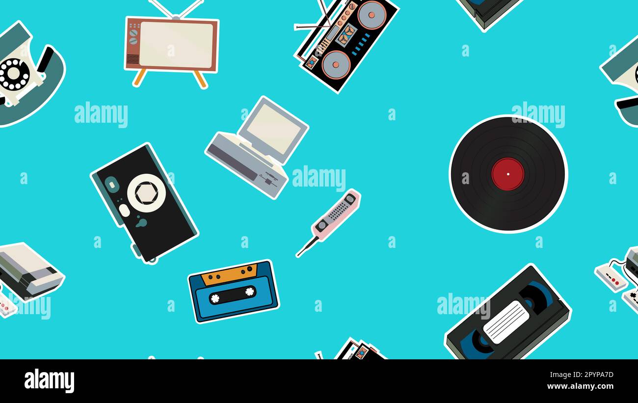 Texture, seamless pattern of old retro hipster electronics stickers, tv ...