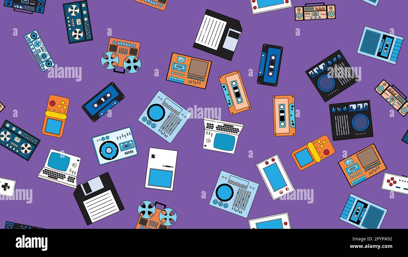 Seamless pattern endless with tech electronics equipment old retro ...