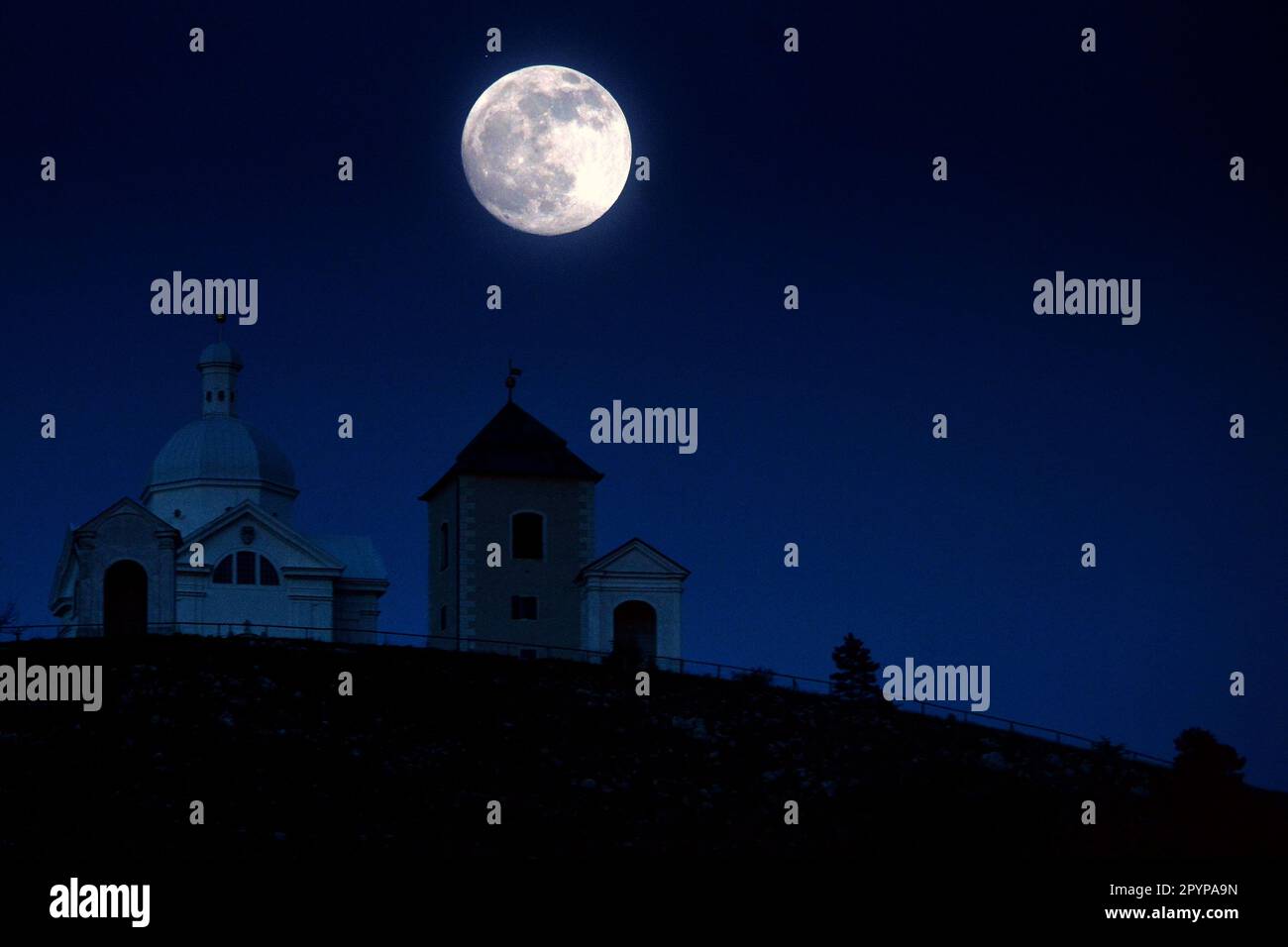 Mikulov, Czech Republic. 4th May, 2023. A Moon momes out above Holy ...
