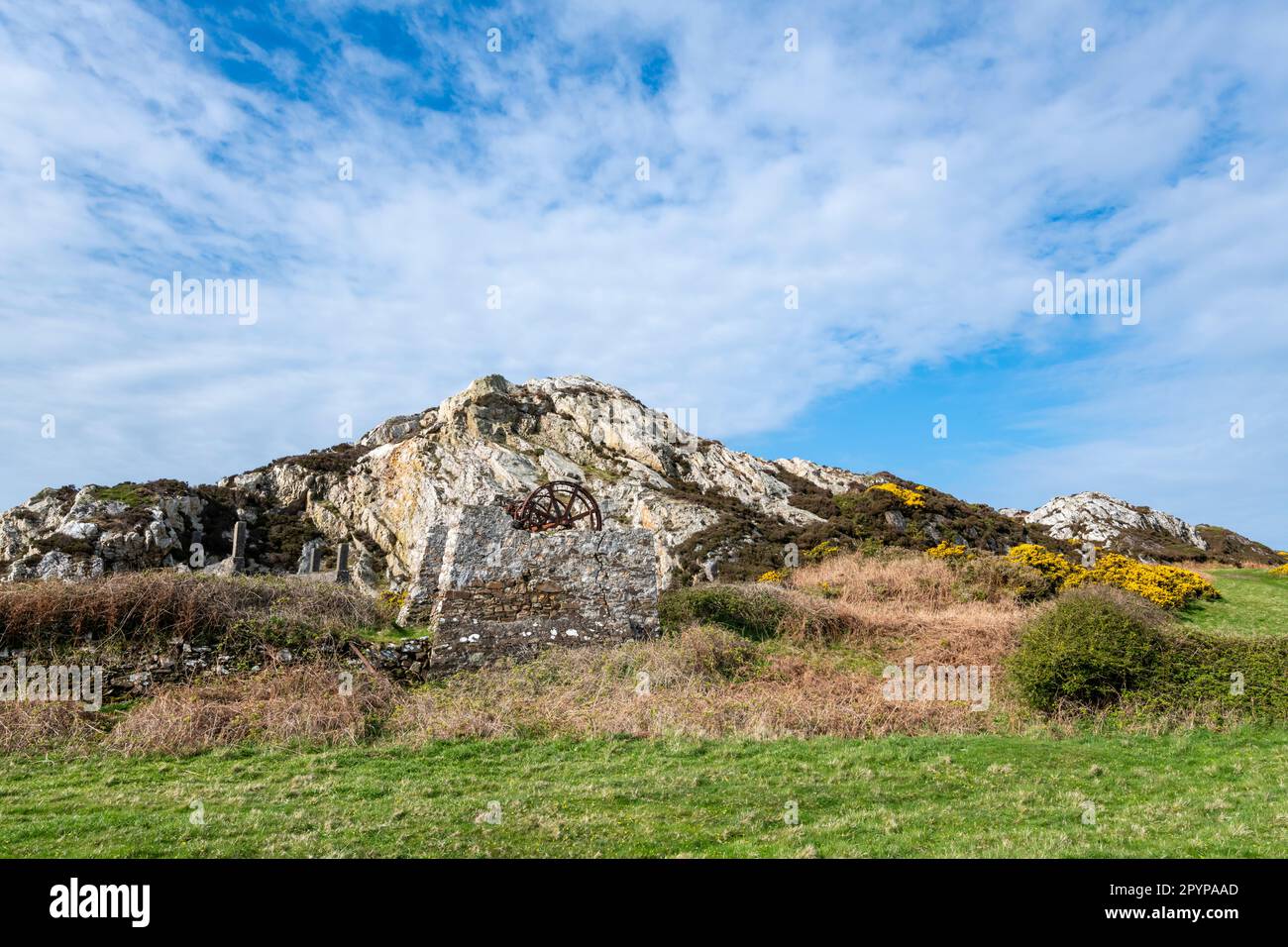 Old winding house on the hilltop above Porth Wen brickworks near Amlwch ...