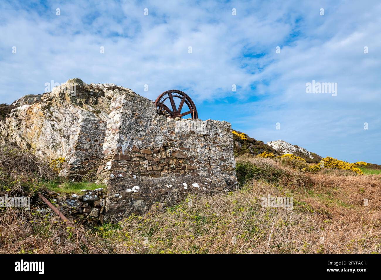 Old winding house on the hilltop above Porth Wen brickworks near Amlwch ...