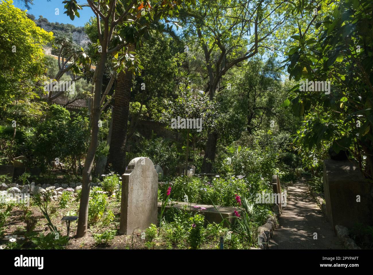Gravestones at the historic Trafalgar Cemetery, Gibraltar Stock Photo ...