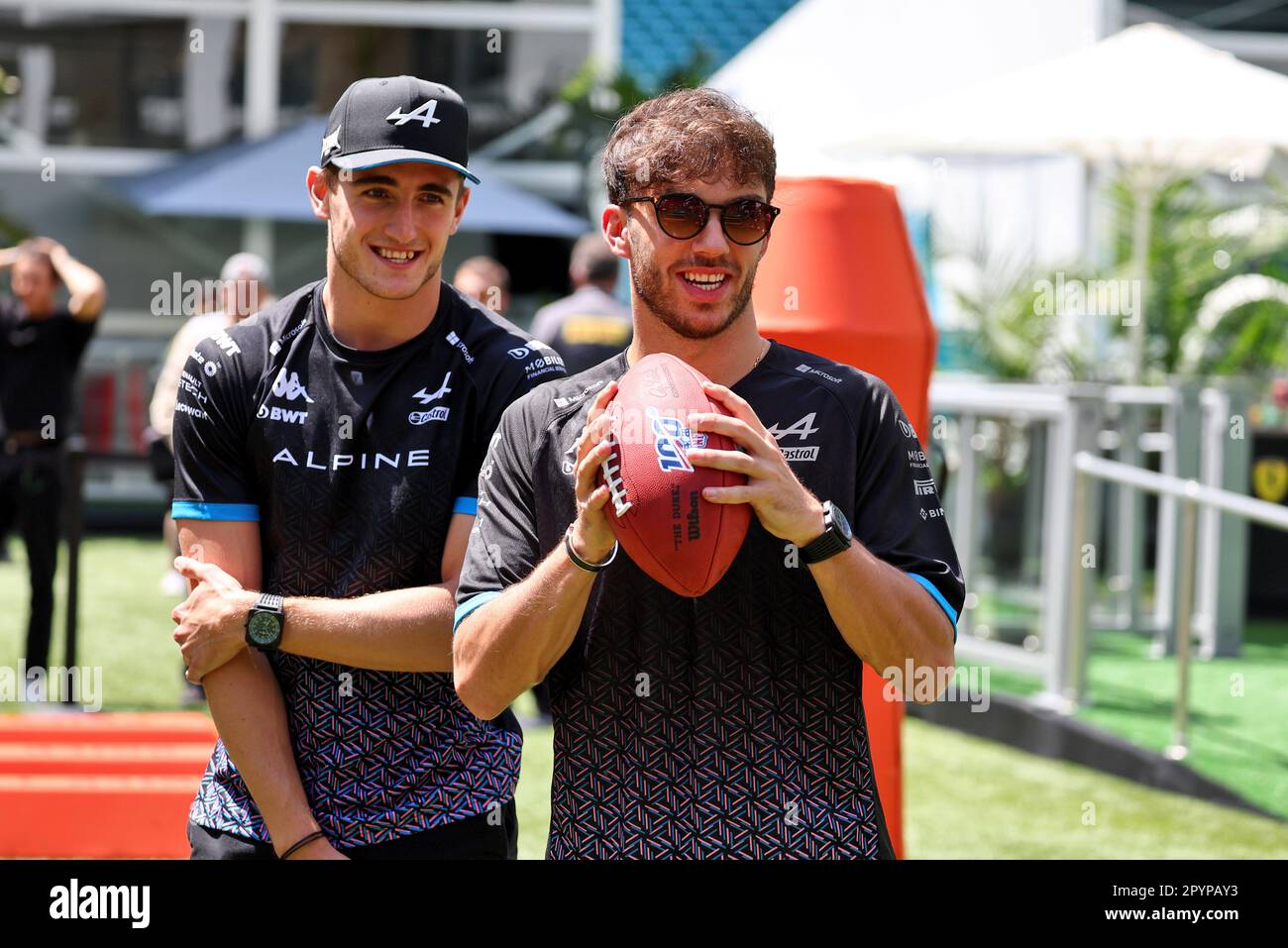 Miami, USA. 04th May, 2023. (L to R): Jack Doohan (AUS) Alpine F1 Team Reserve Driver plays ...