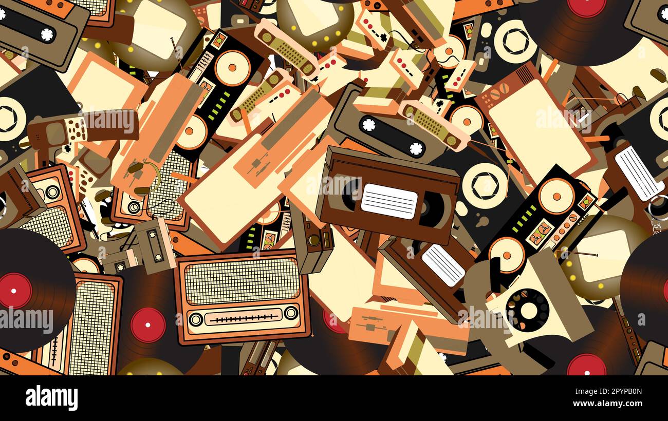 Texture, seamless pattern of old retro hipster electronics, mobile ...