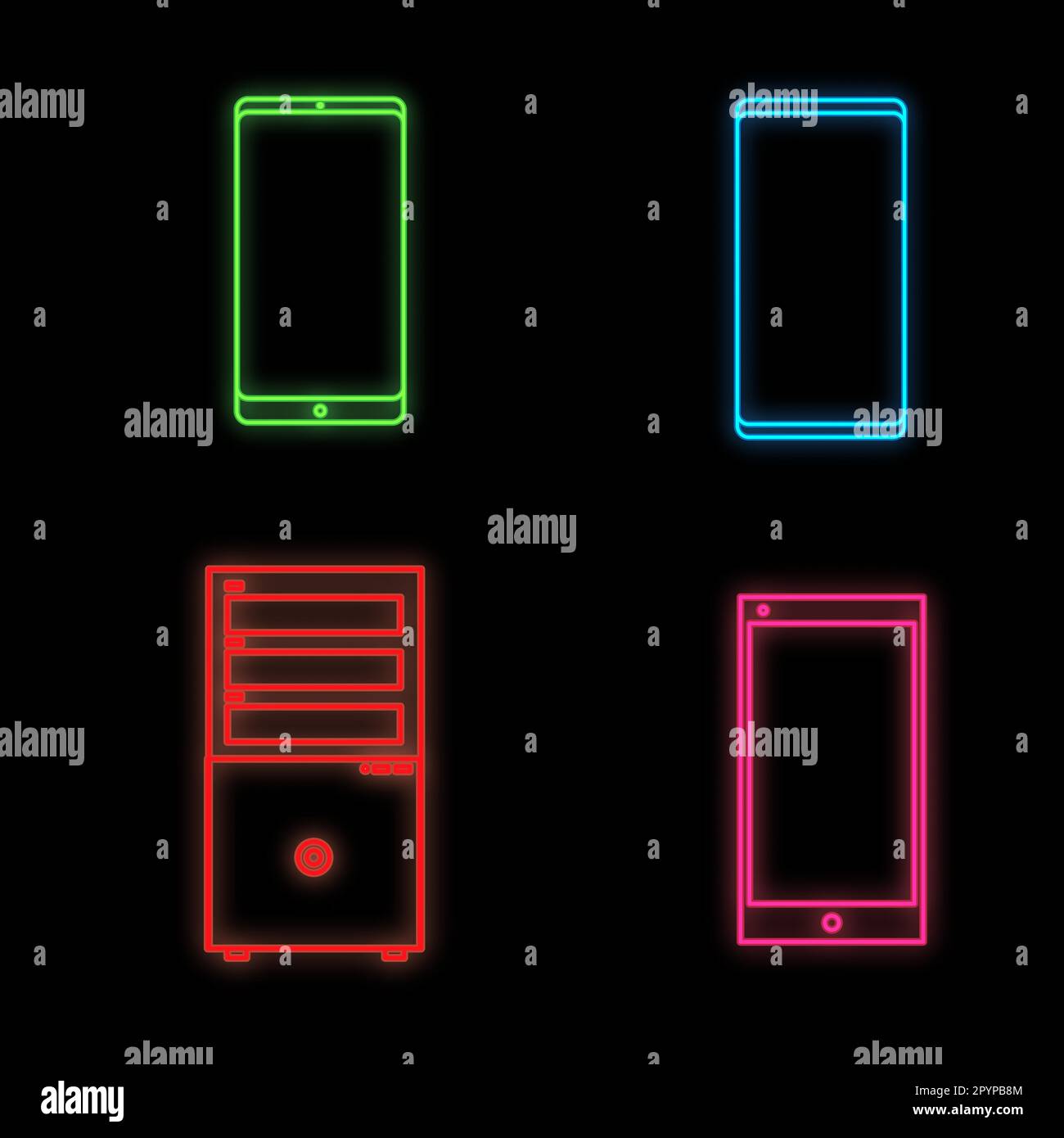 A set of bright luminous multi-colored neon signs for the store and ...