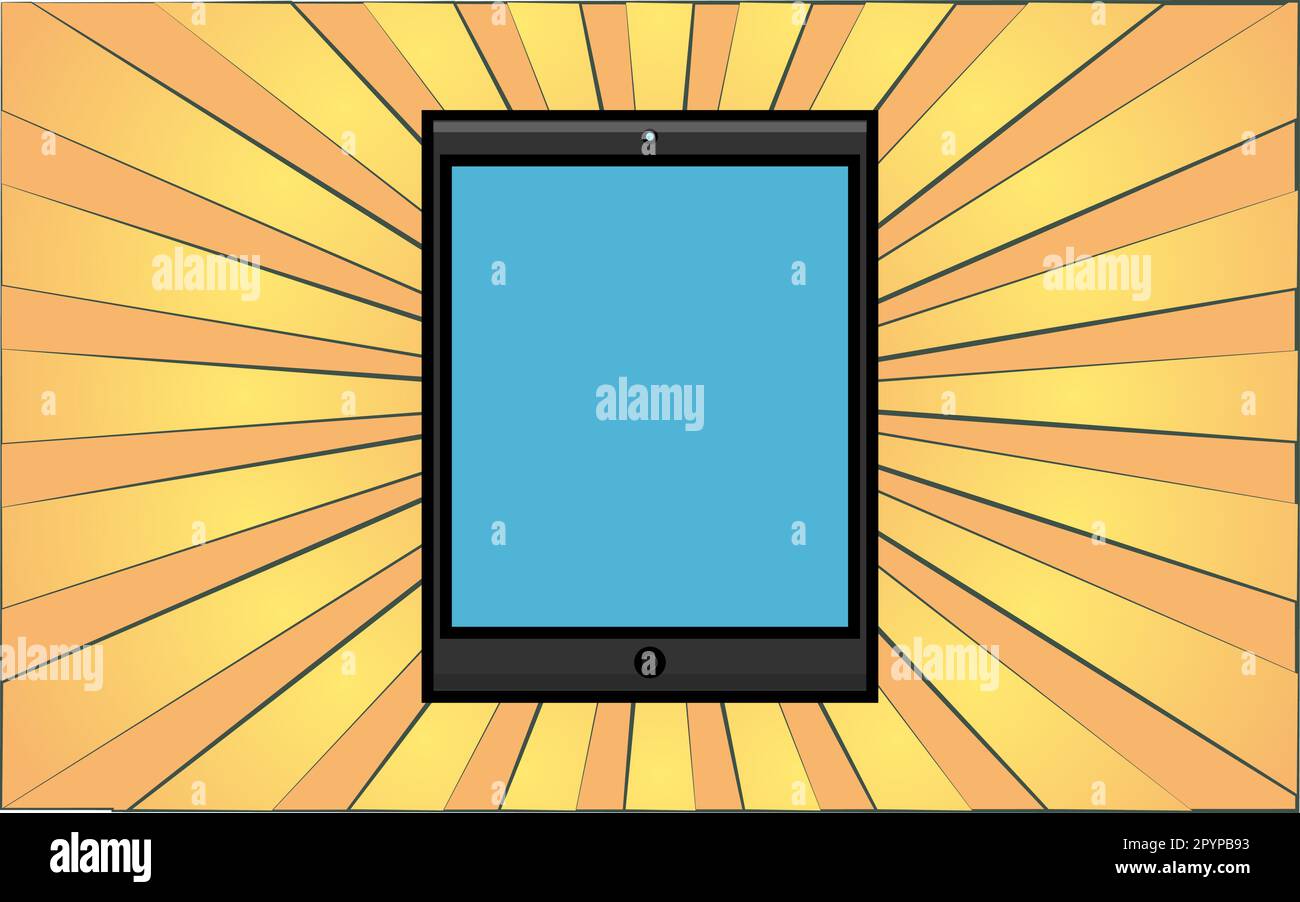 Modern digital mobile tablet on a background of abstract yellow rays ...