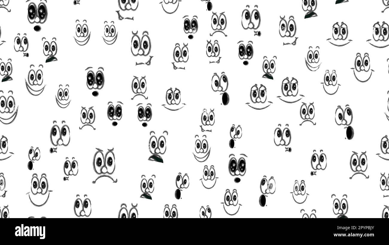 Texture seamless pattern of various black and white emotions: joy ...