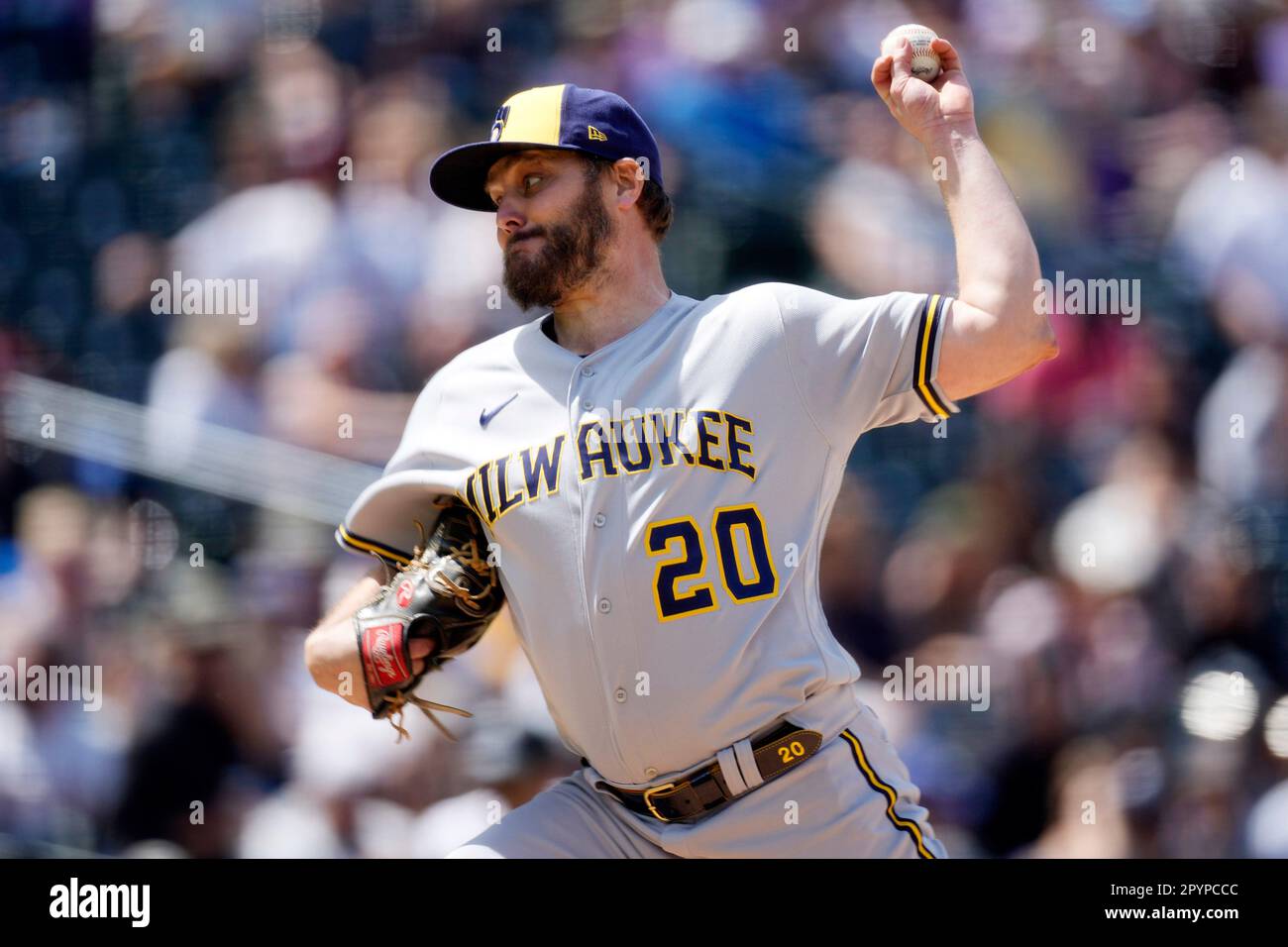 Milwaukee Brewers starting pitcher Wade Miley works againt the Colorado ...