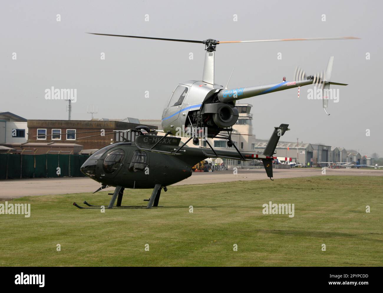 A Robinson R22 helicopter taking off a Brighton City Airport Shoreham ...