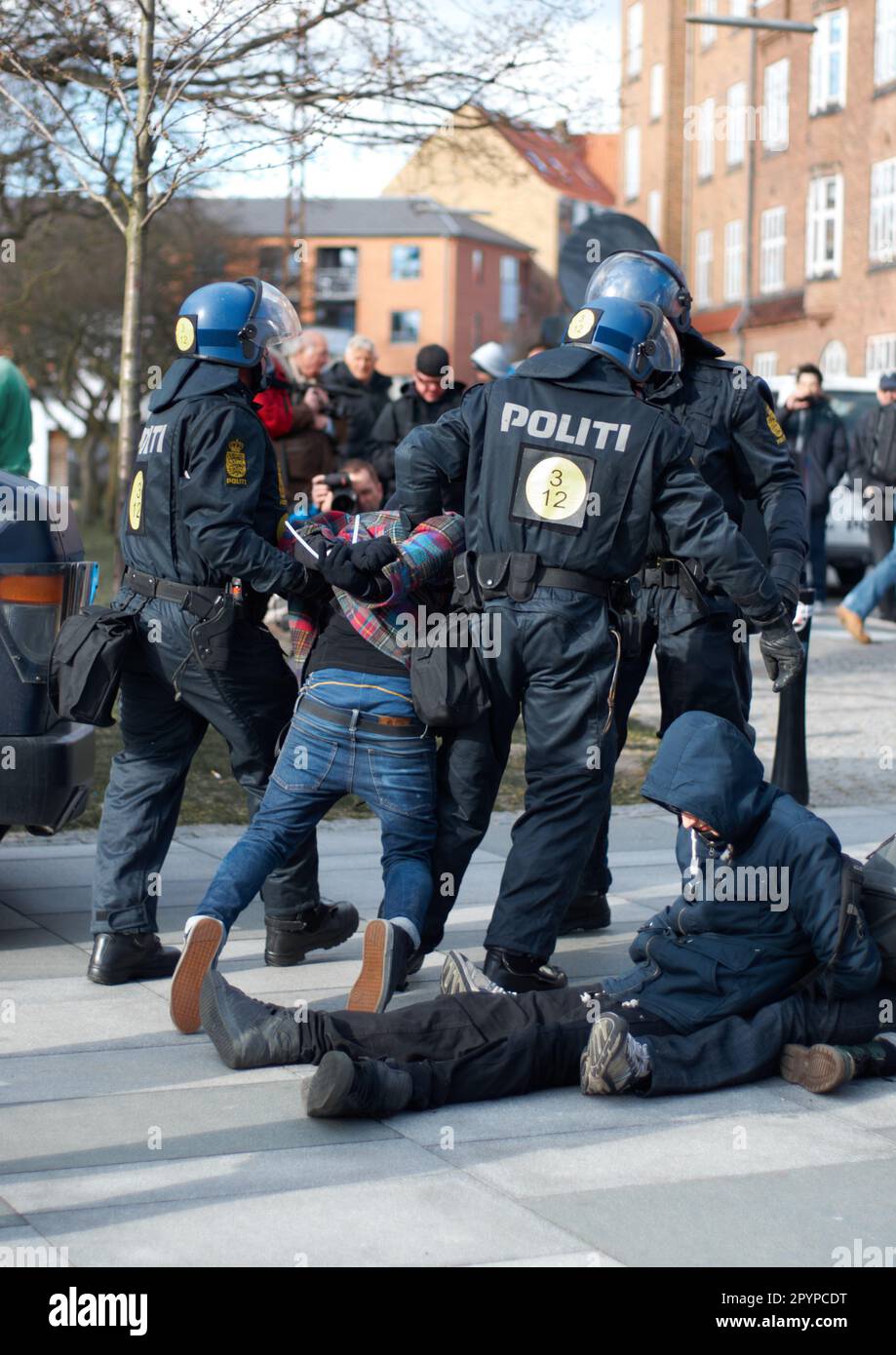 Police men, criminal and arrest in the city of Norway for street safety ...