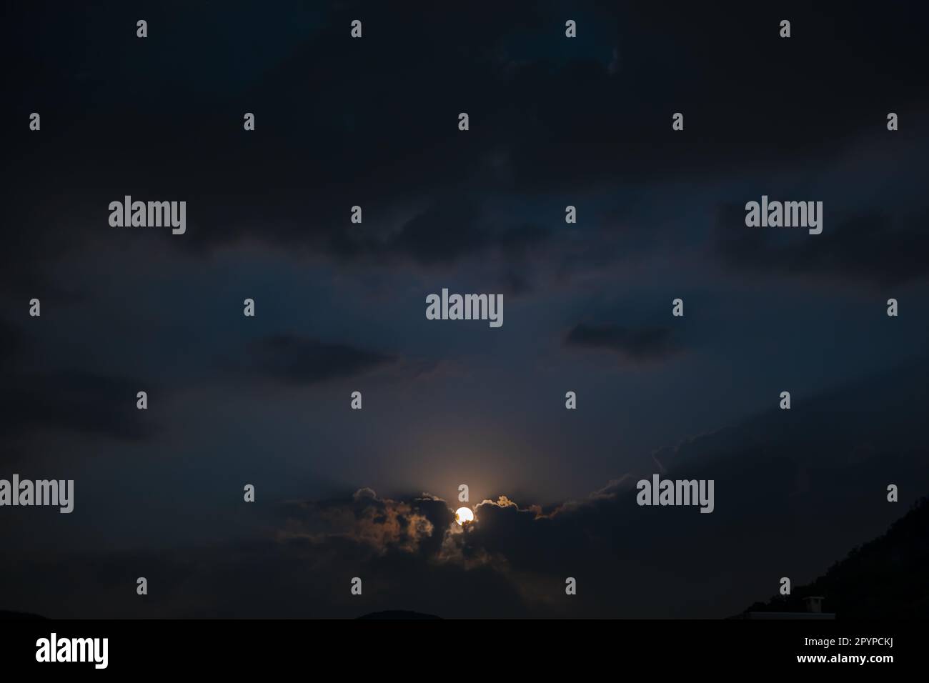 Moonlight in Cloudscape at Night in Lugano, Ticino, Switzerland Stock ...