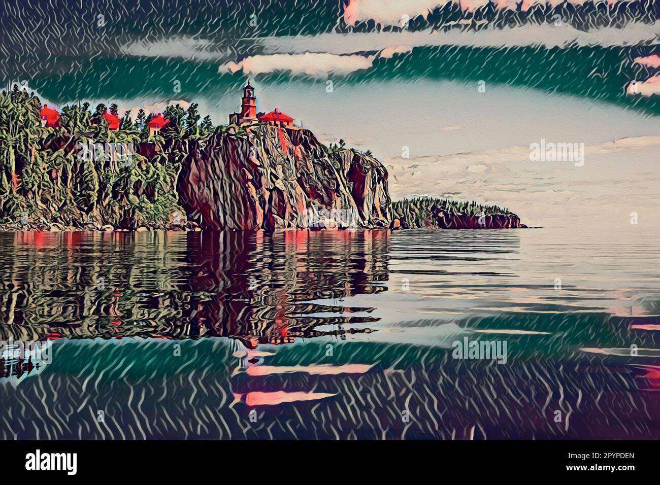 Illustration of the Split Rock Lighthouse, Lake Superior, northern ...