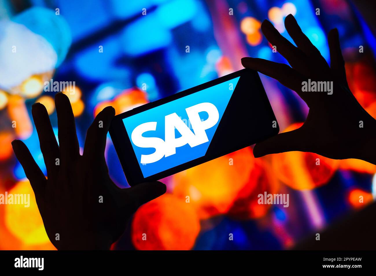 In this photo illustration, the SAP SE logo is displayed on a ...