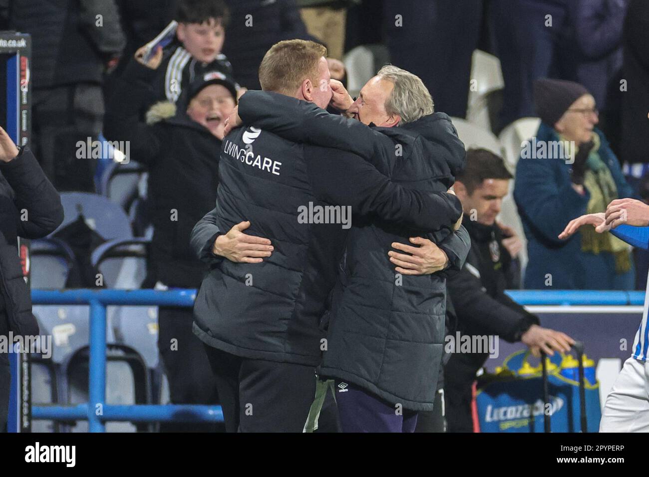 Neil Warnock manager of Huddersfield Town and Huddersfield assistant ...