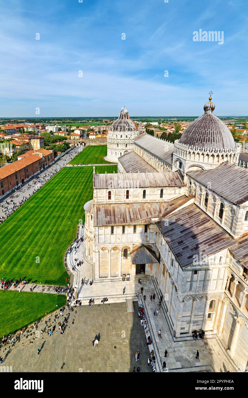 Pisa Tuscany Italy. Aerial view of Piazza dei Miracoli (Square of ...