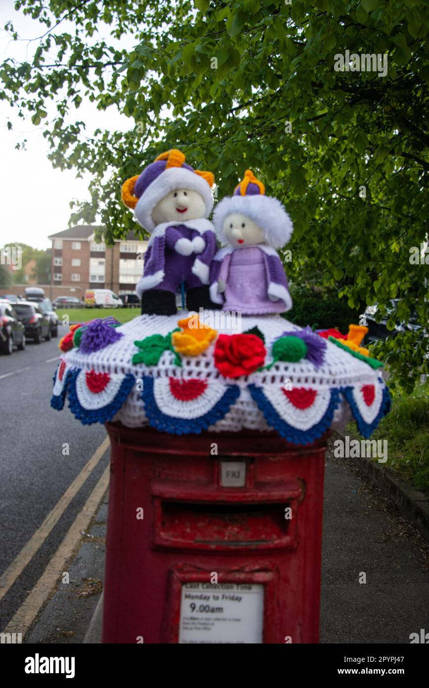 Coronation theme tribute,'Postbox Topper Stock Photo - Alamy