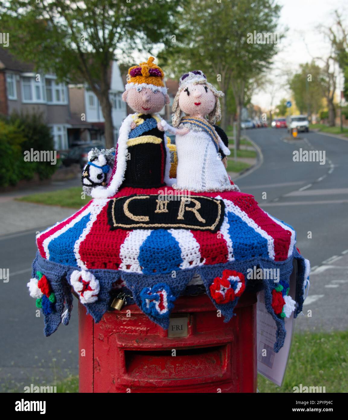 Coronation theme tribute,'Postbox Topper Stock Photo - Alamy