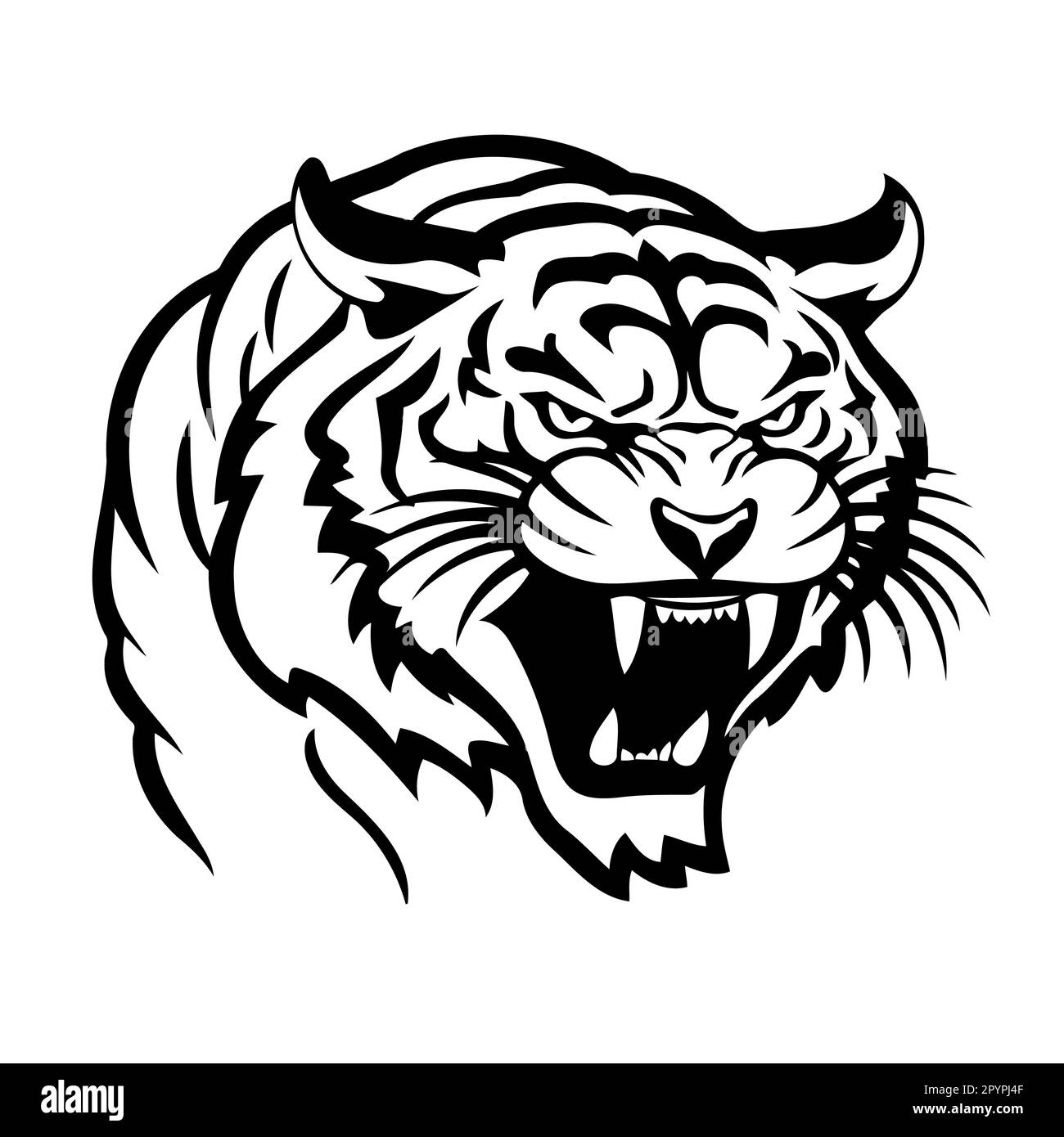 animal mammal feline angry tiger in black white minimalistic vector illustration Stock Vector ...