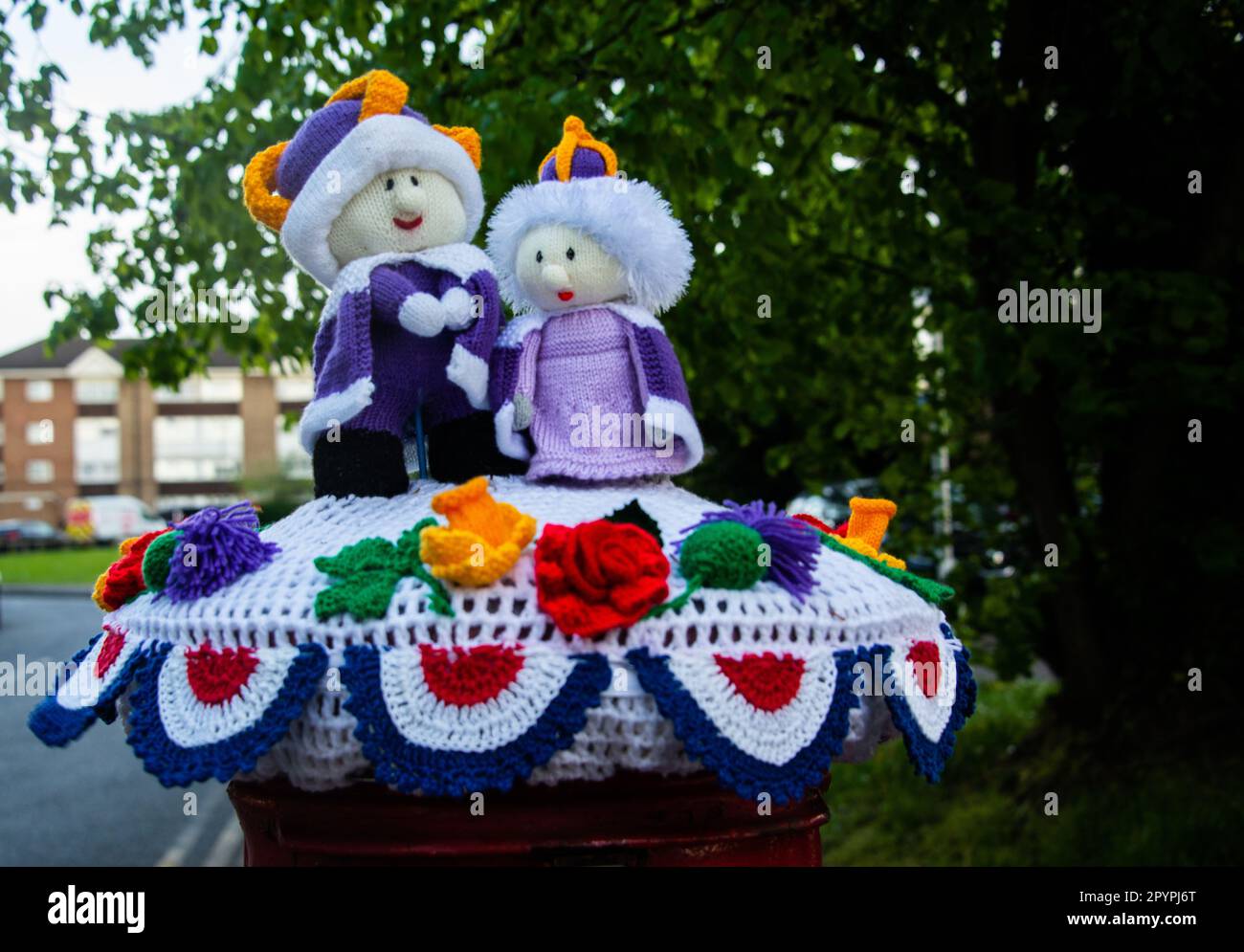 Coronation theme tribute,'Postbox Topper Stock Photo - Alamy