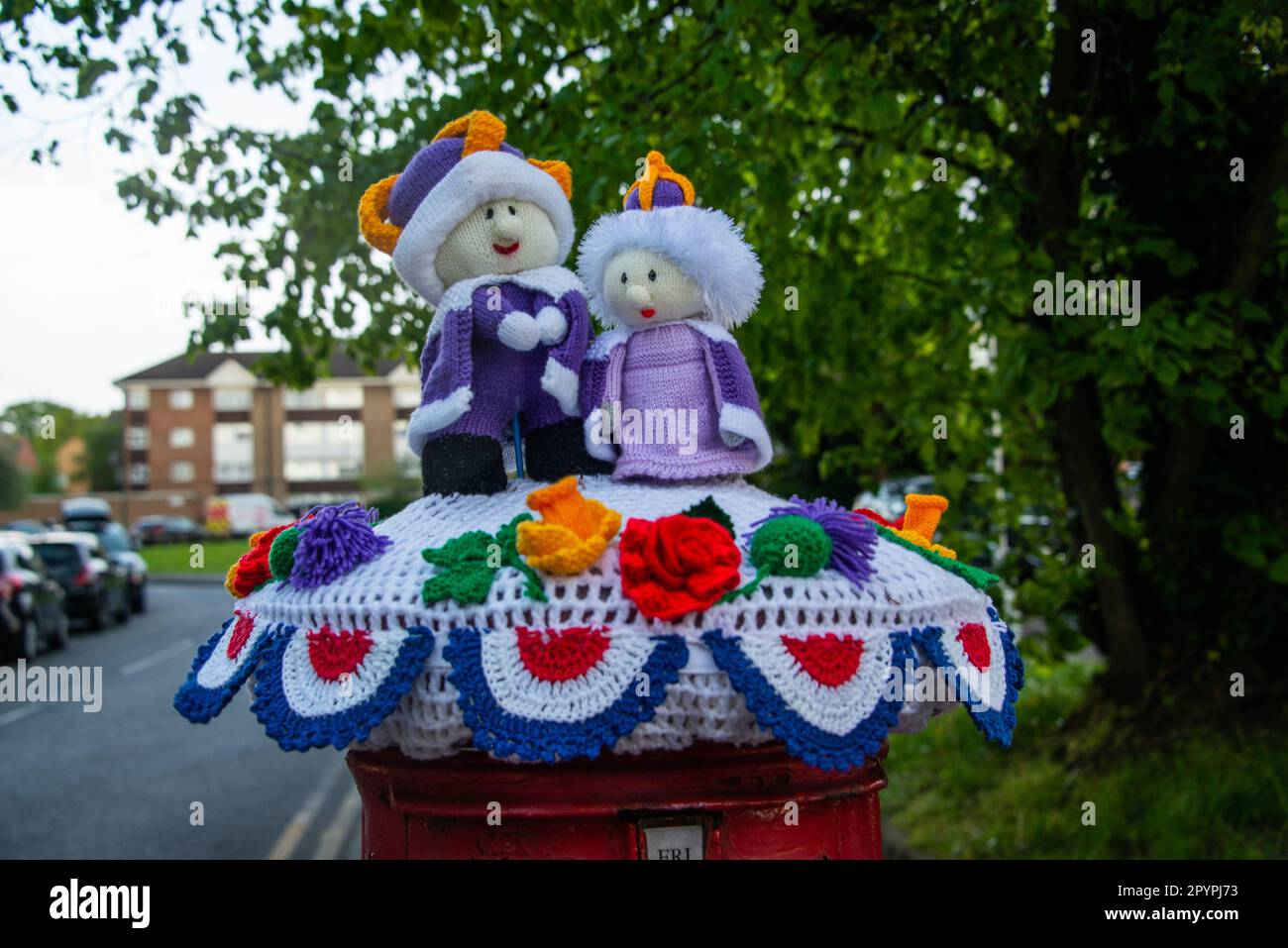 Coronation theme tribute,'Postbox Topper Stock Photo - Alamy