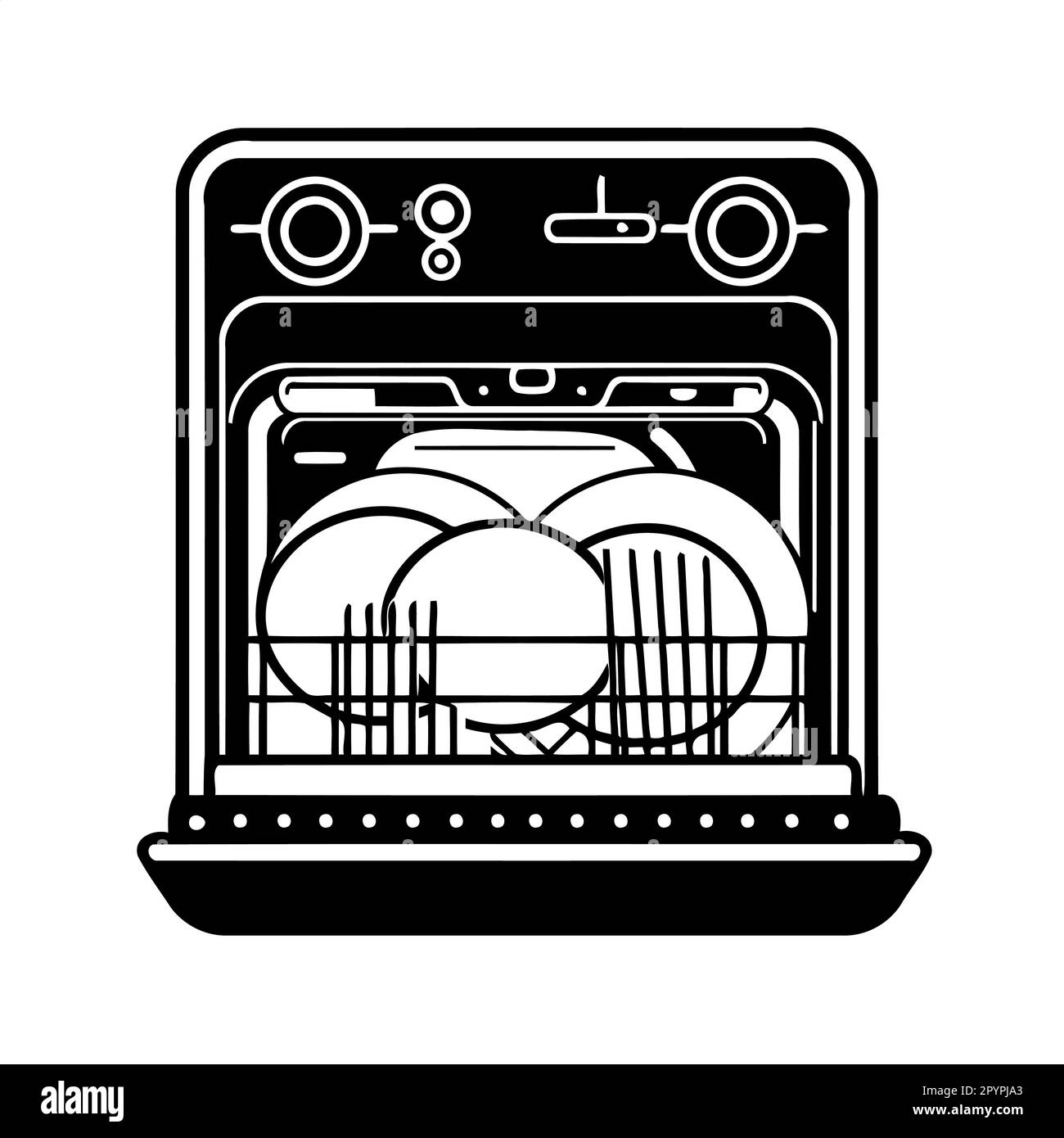 black and white dishwasher kitchen machine minimalistic vector ...