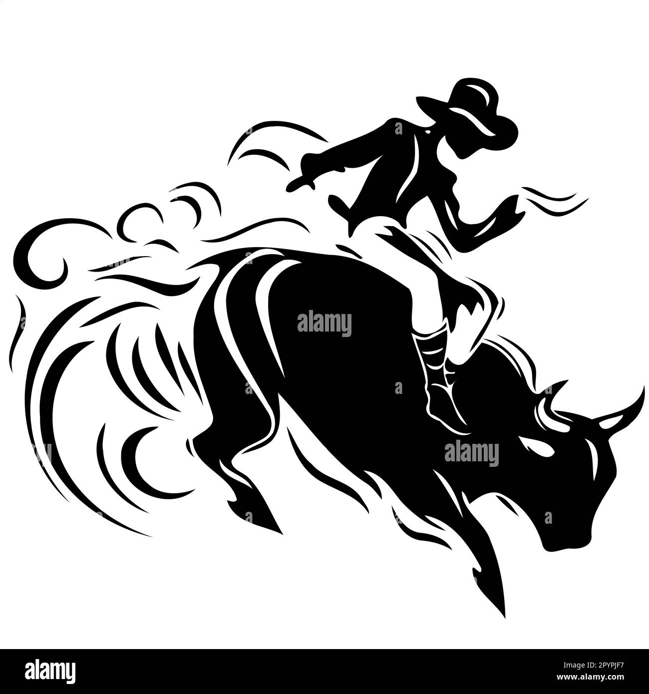 cowboy man riding a bull at a rodeo bull riding black and white ...