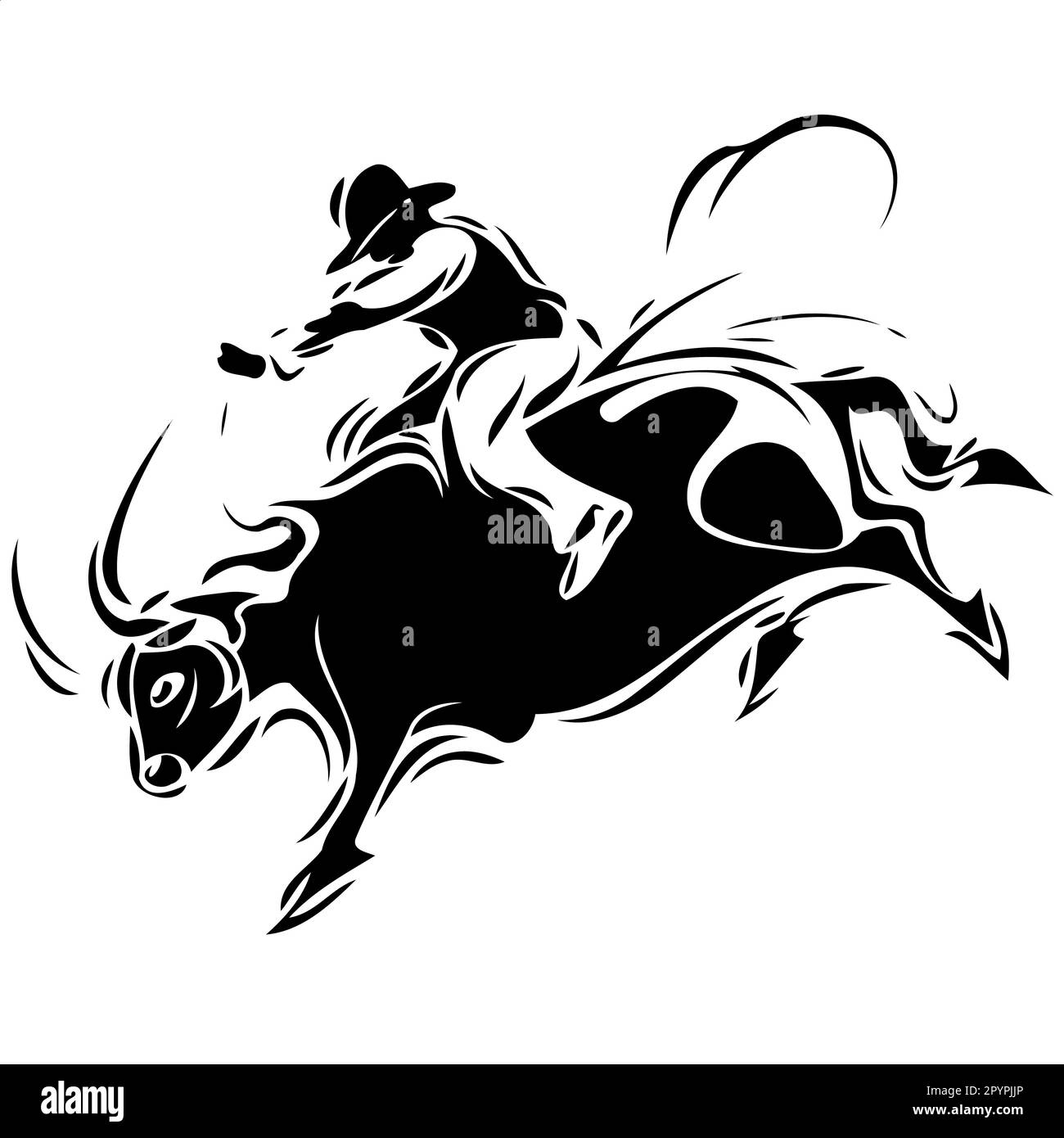 Bucking Bull Silhouette Cowboy Man Riding Bull Rodeo Bull Riding Black